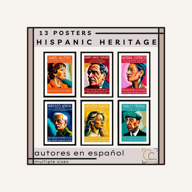 Hispanic Heritage Month Posters: Famous Latino Authors in Spanish ...