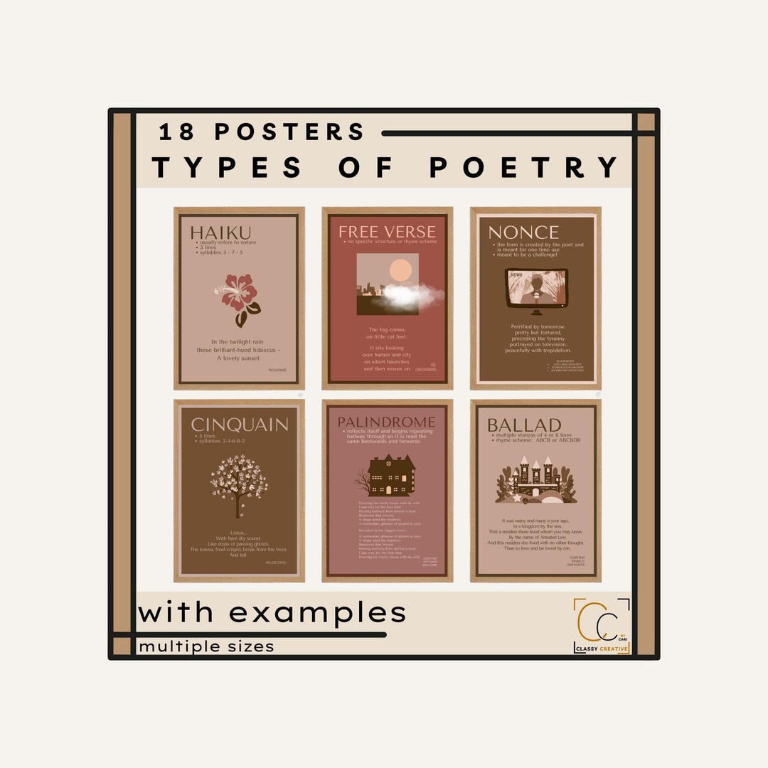 Types of Poetry English Classroom Decor Classic Poems High School ...