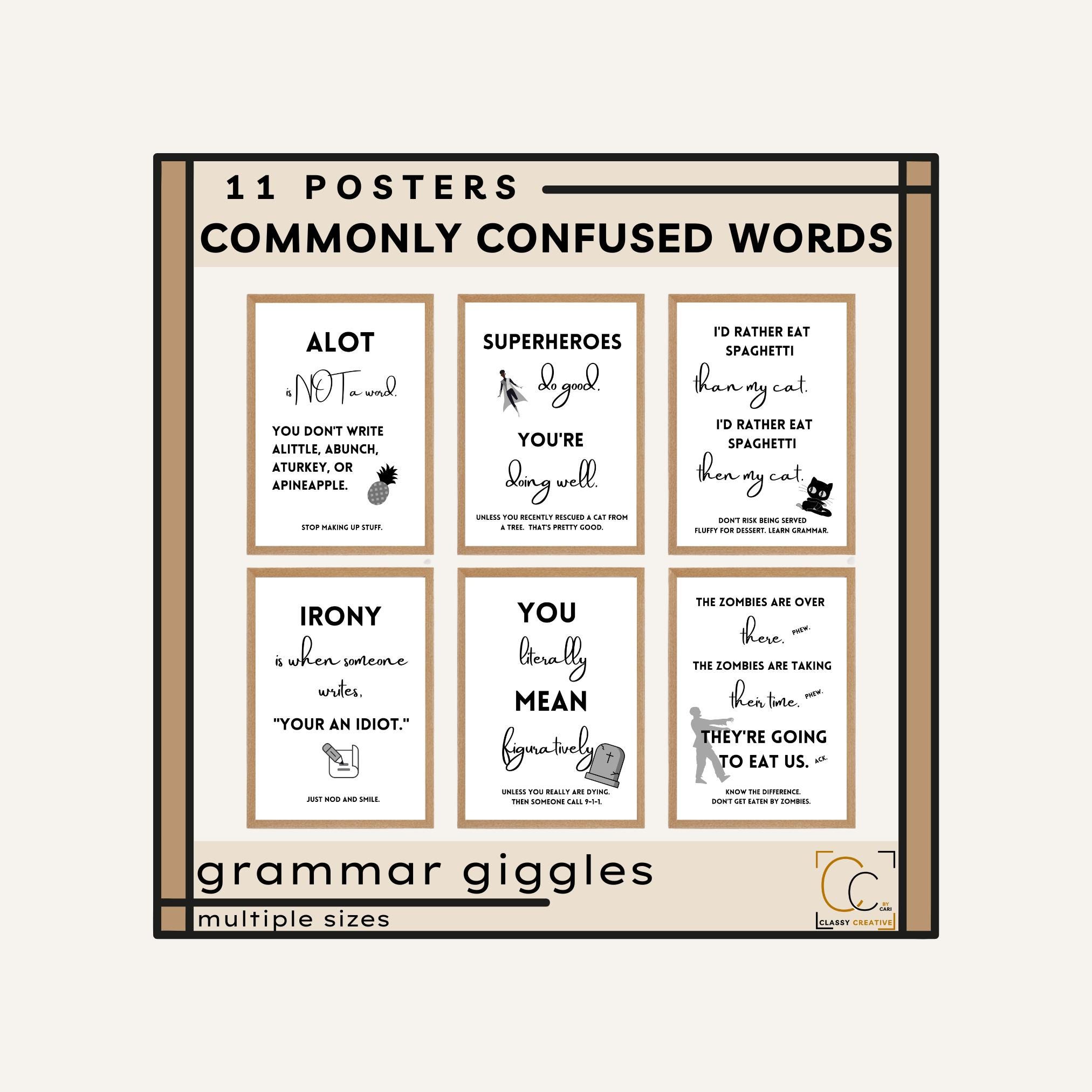 Funny Grammar Posters: Commonly Confused Words Classroom Decor (digital ...