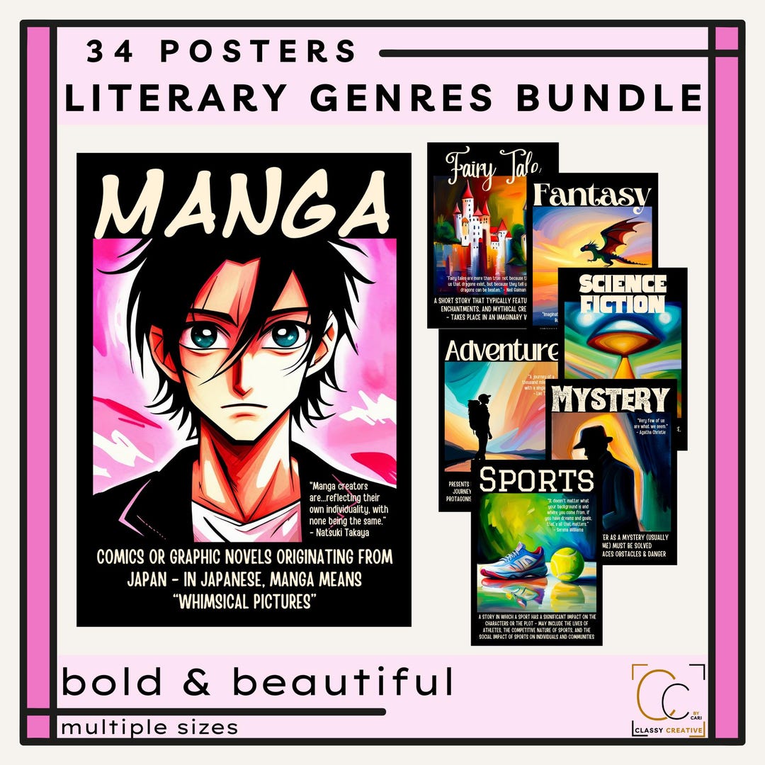 Literary Genres Poster Bundle English Classroom Decor Types of Novels ...