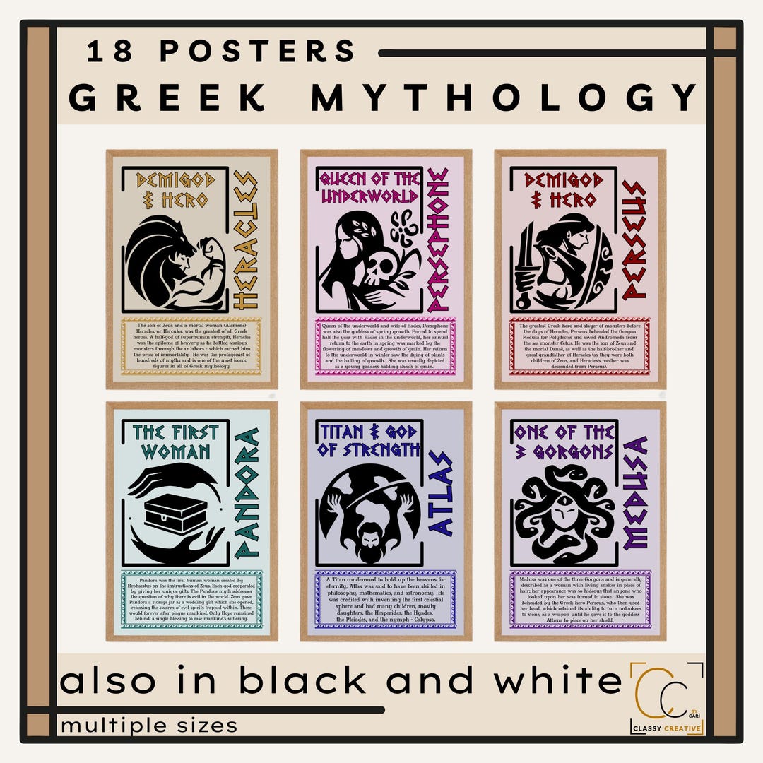 Greek Mythology Posters Famous Characters Monsters Creatures Heroes ...