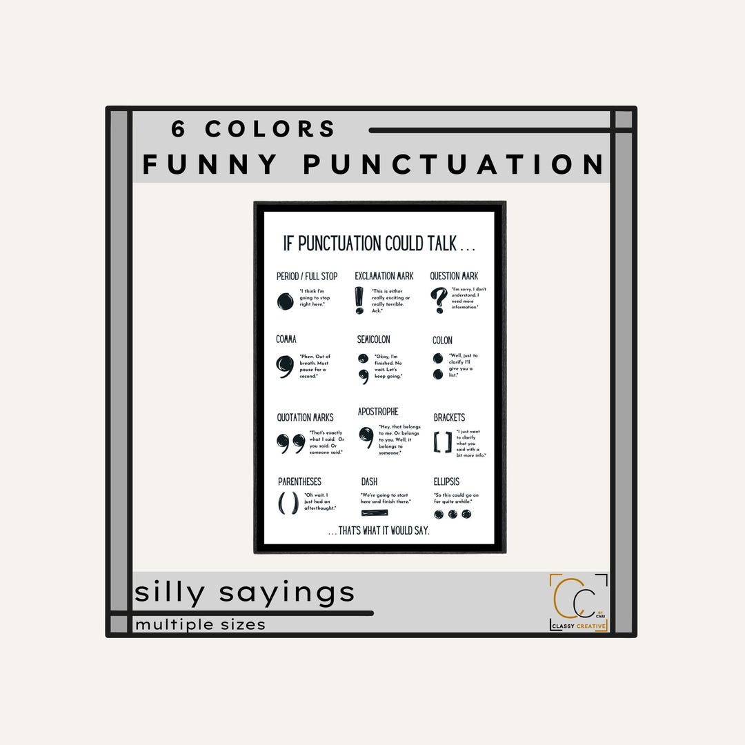 Funny Punctuation Poster: English Grammar Classroom Art (digital ...