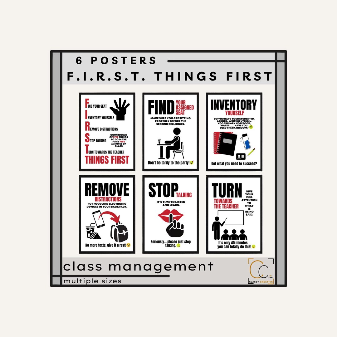 F.I.R.S.T. Things First Posters: Middle School Classroom Management ...