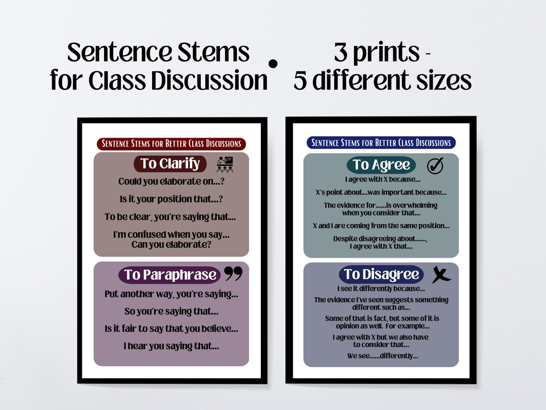 Sentence Stems Transition Words Class Discussions English - Etsy