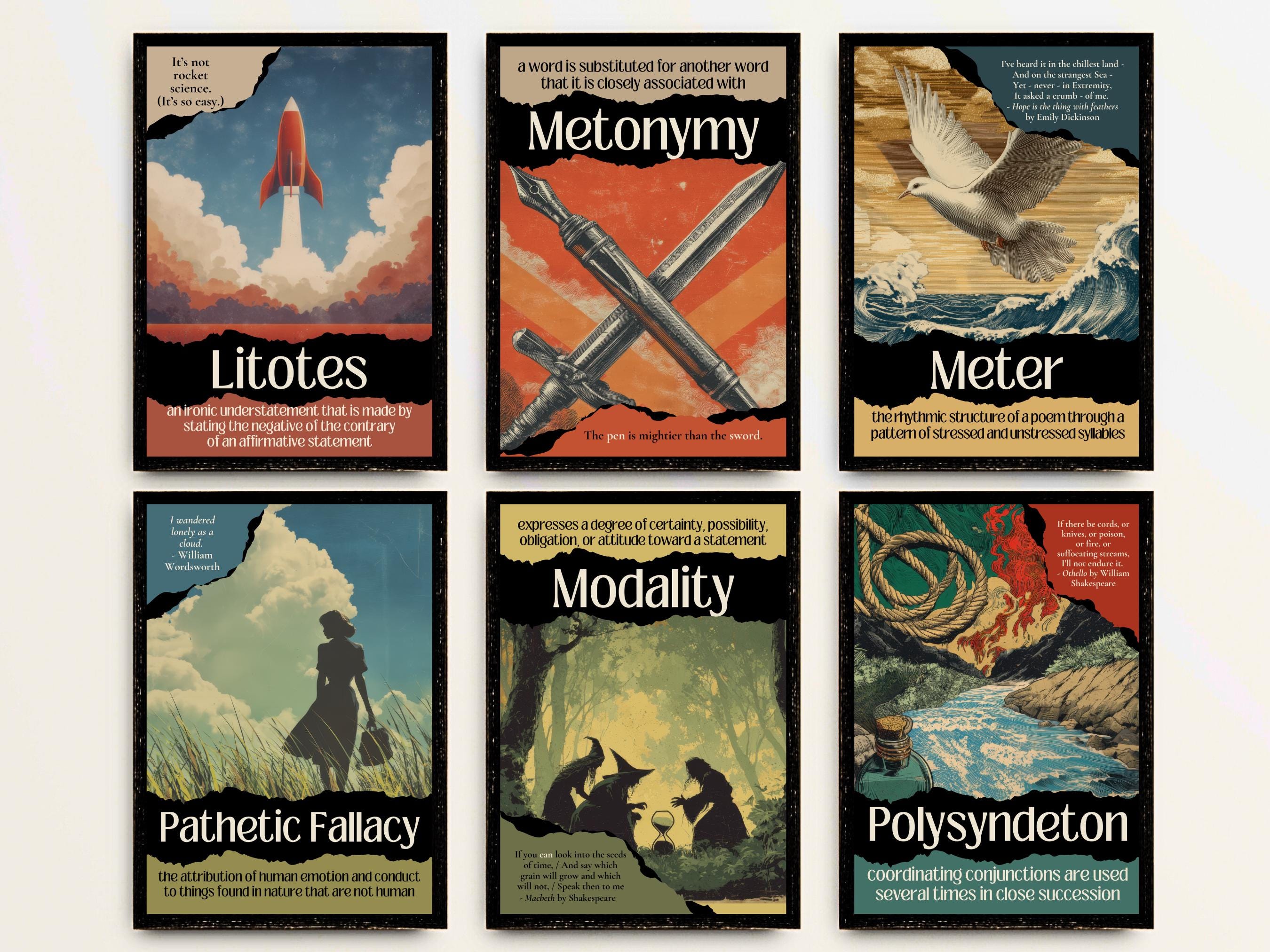 Literary Terms Poster Bundle Set 2: Vintage Figurative Language Poetic ...