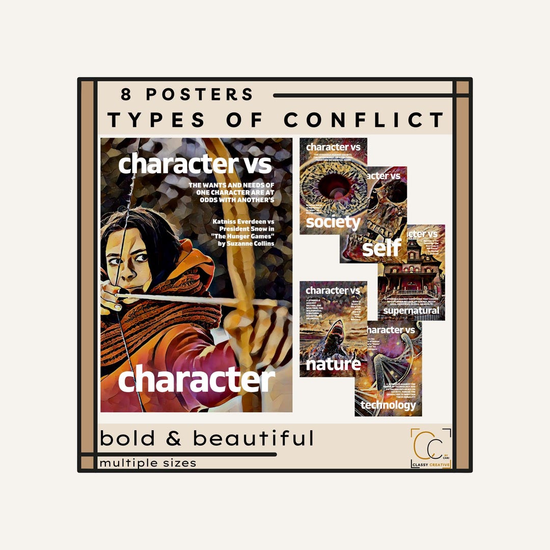 Types of Conflict Posters English Classroom Decor Story Elements Prints ...