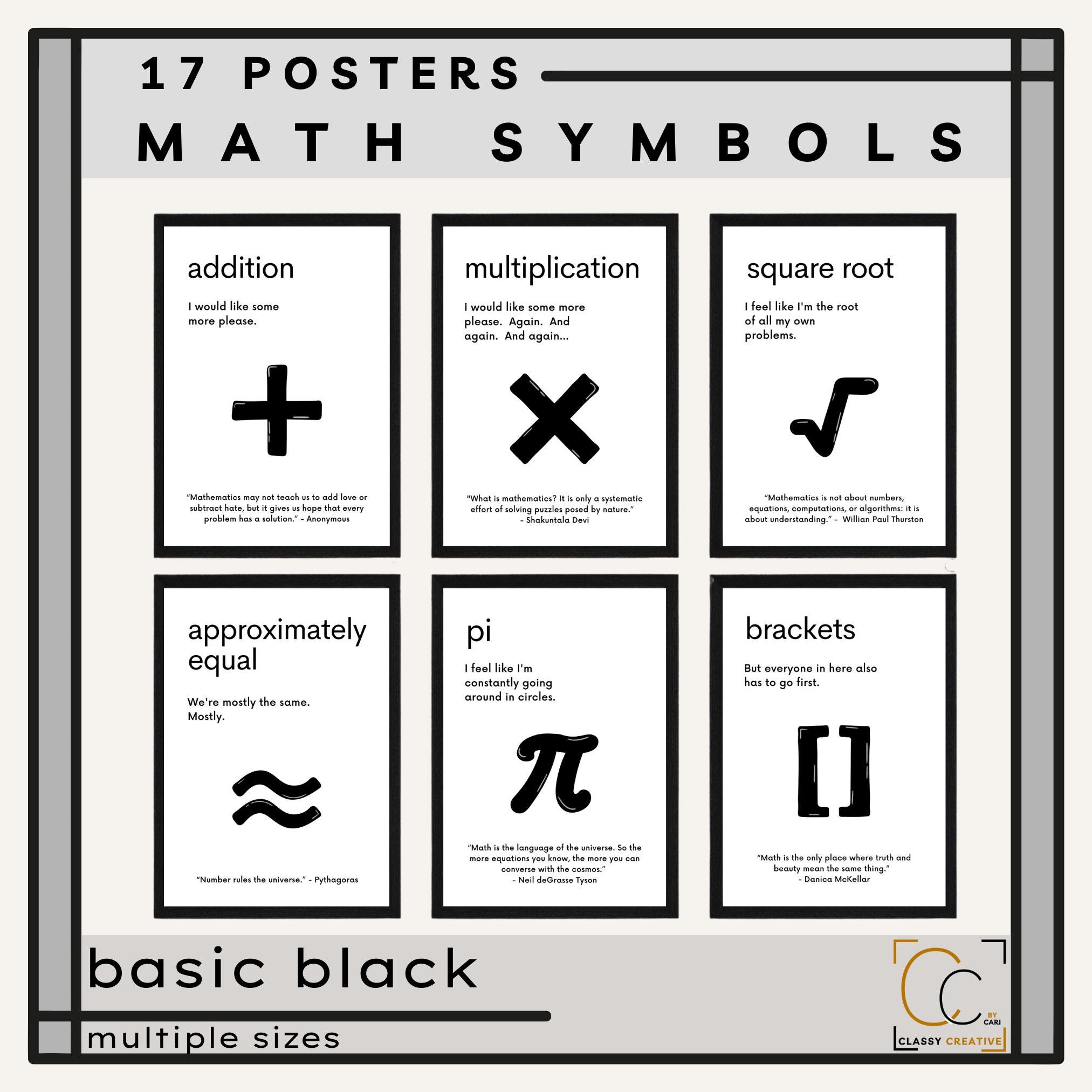 Math Symbols Quotes Math Classroom Posters, Quotes Signs Math