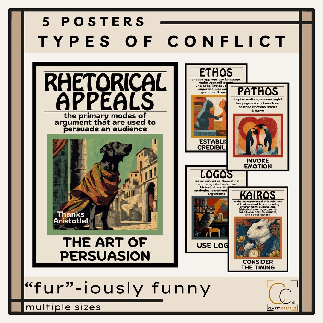 Ethos Pathos Logos Kairos Posters Rhetorical Appeals Posters Persuasive ...