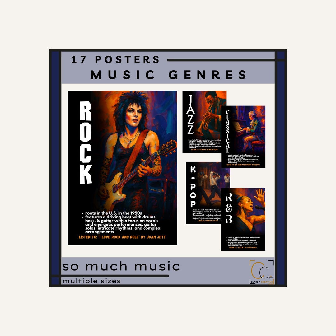 Music Genres Poster Bundle: High School Music Classroom Posters Musical ...