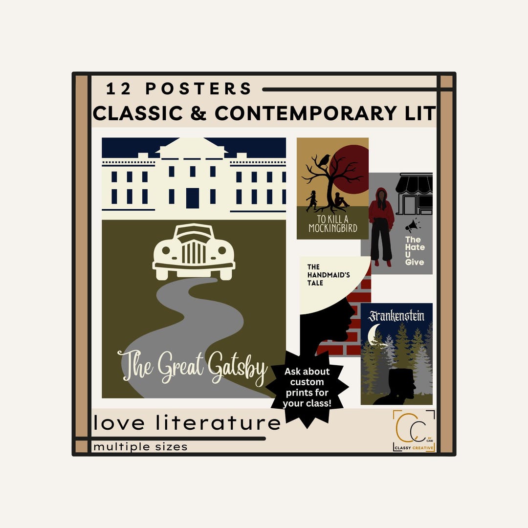 Classic Novels Poster Set: High School English Classroom Decor (digital ...