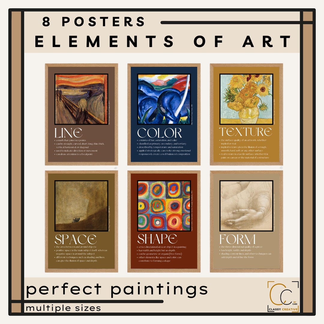 7 Elements of Art Posters Art Classroom Decor Middle School High School ...