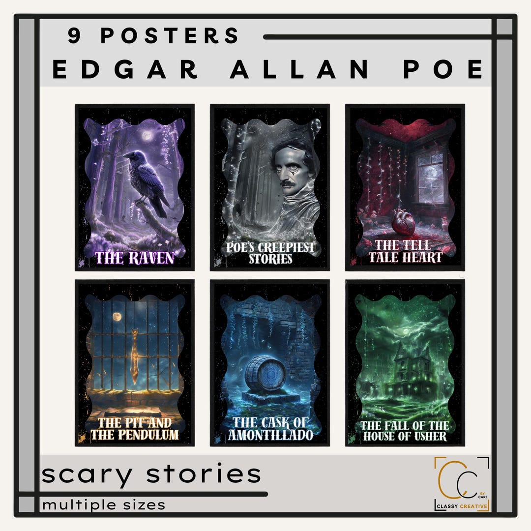 Edgar Allan Poe Posters Scary Stories High School Classroom Posters ...