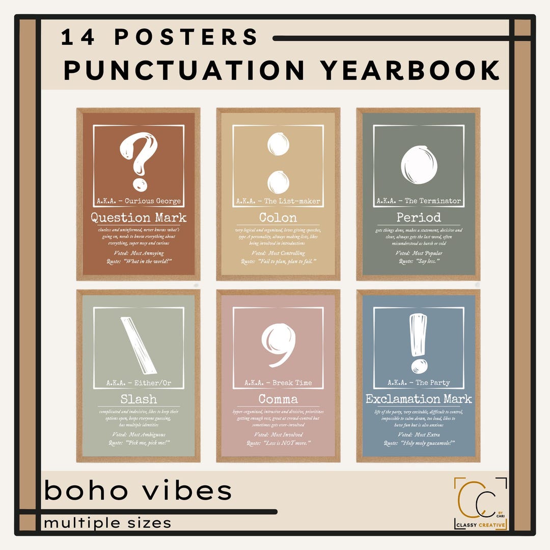 Punctuation Posters Boho Punctuation Prints Middle High School English ...