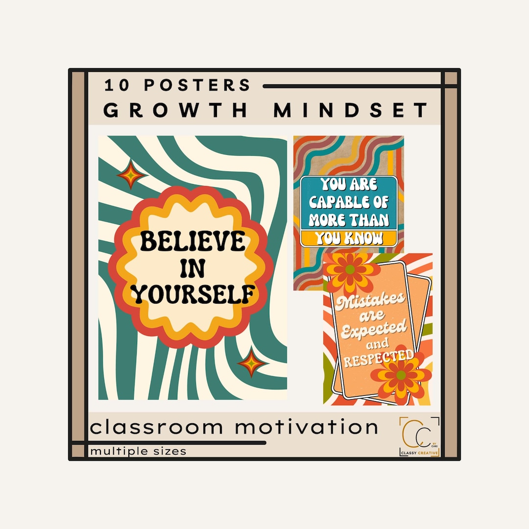 Growth Mindset Classroom Posters: Retro Middle School Class Poster Set ...