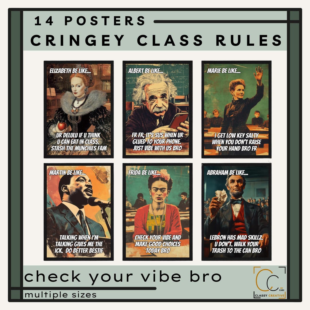 Funny Classroom Rules Posters: Historical Figures, Gen Alpha Slang ...