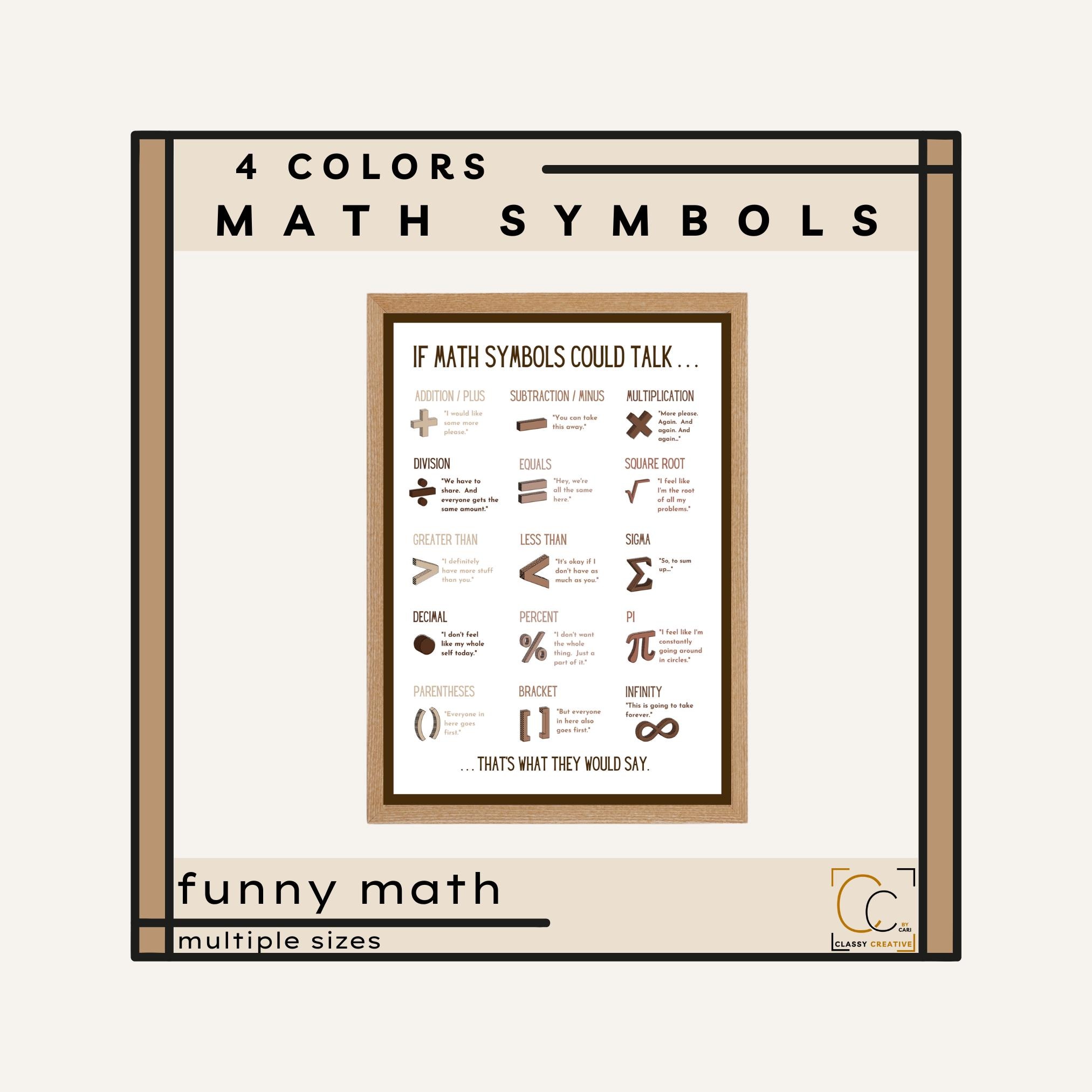 Math Symbols Poster: Funny Mathematics Classroom Posters Maths Addition ...
