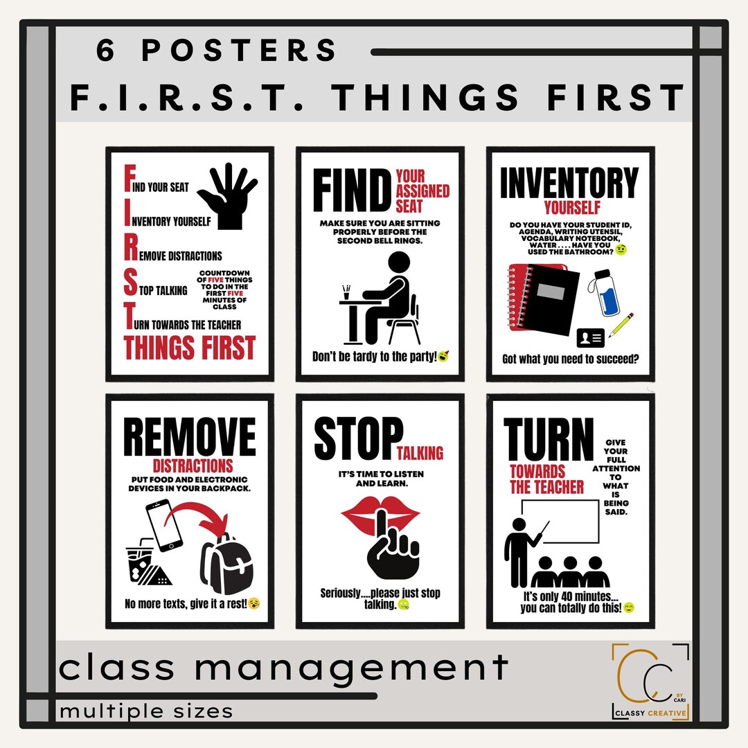 F.I.R.S.T. Things First Posters Classroom Countdown Posters 5 Things 5 ...