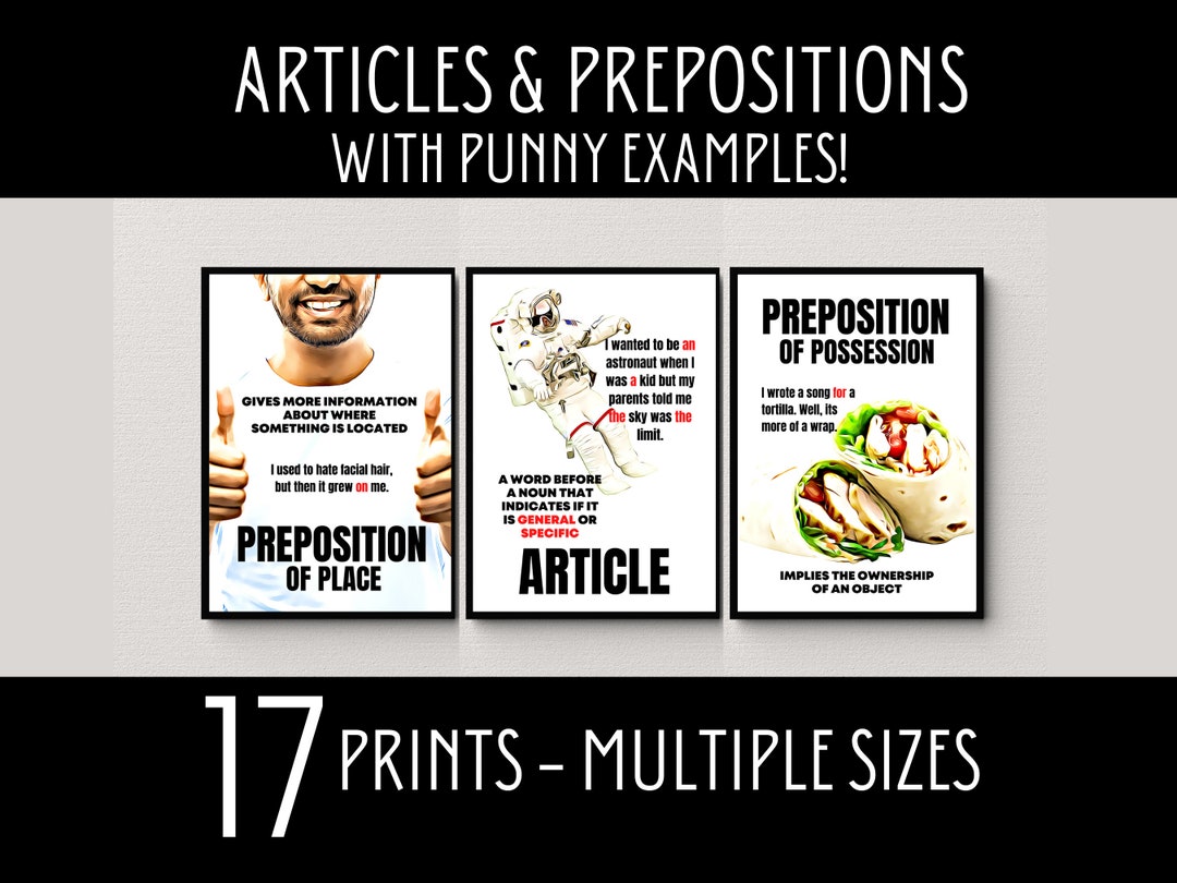 Articles & Prepositions Posters, Middle School Classroom Posters ...