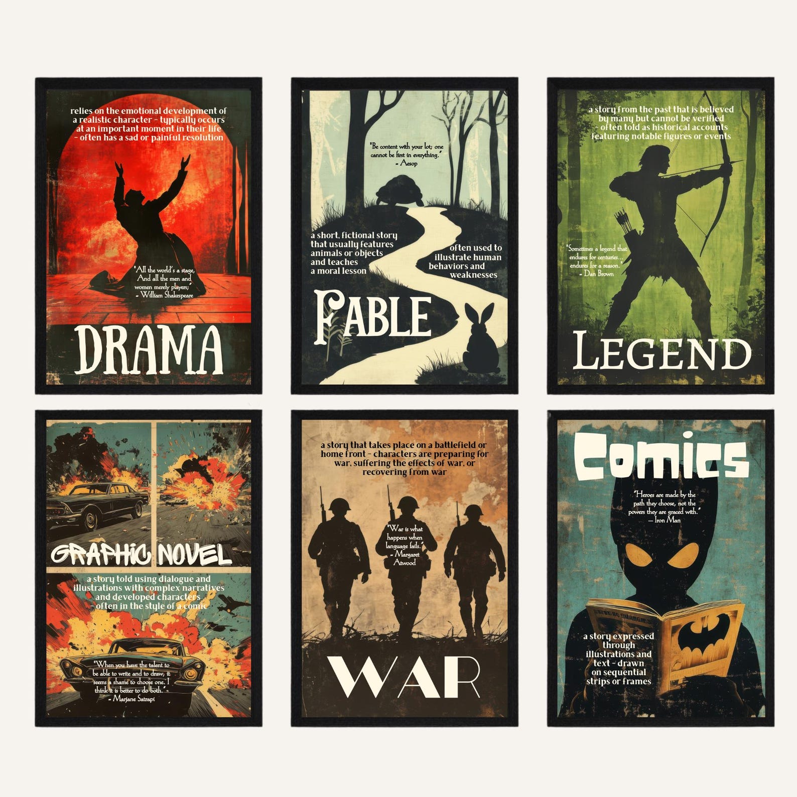 Literary Genres Poster Bundle: Vintage English Classroom Decor Library ...