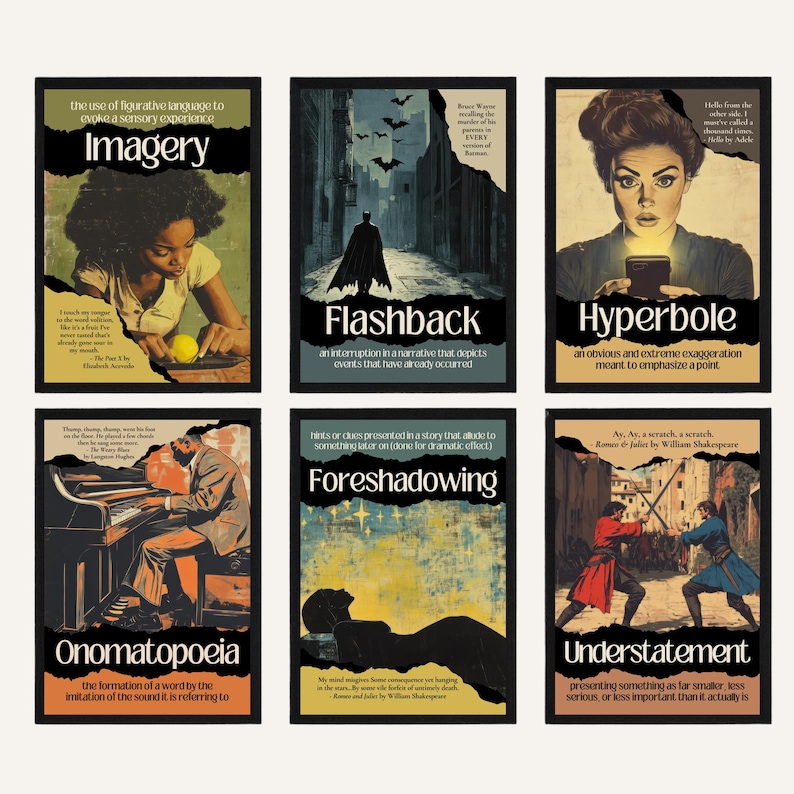 Literary Terms Poster Bundle: Vintage Figurative Language Poetic ...