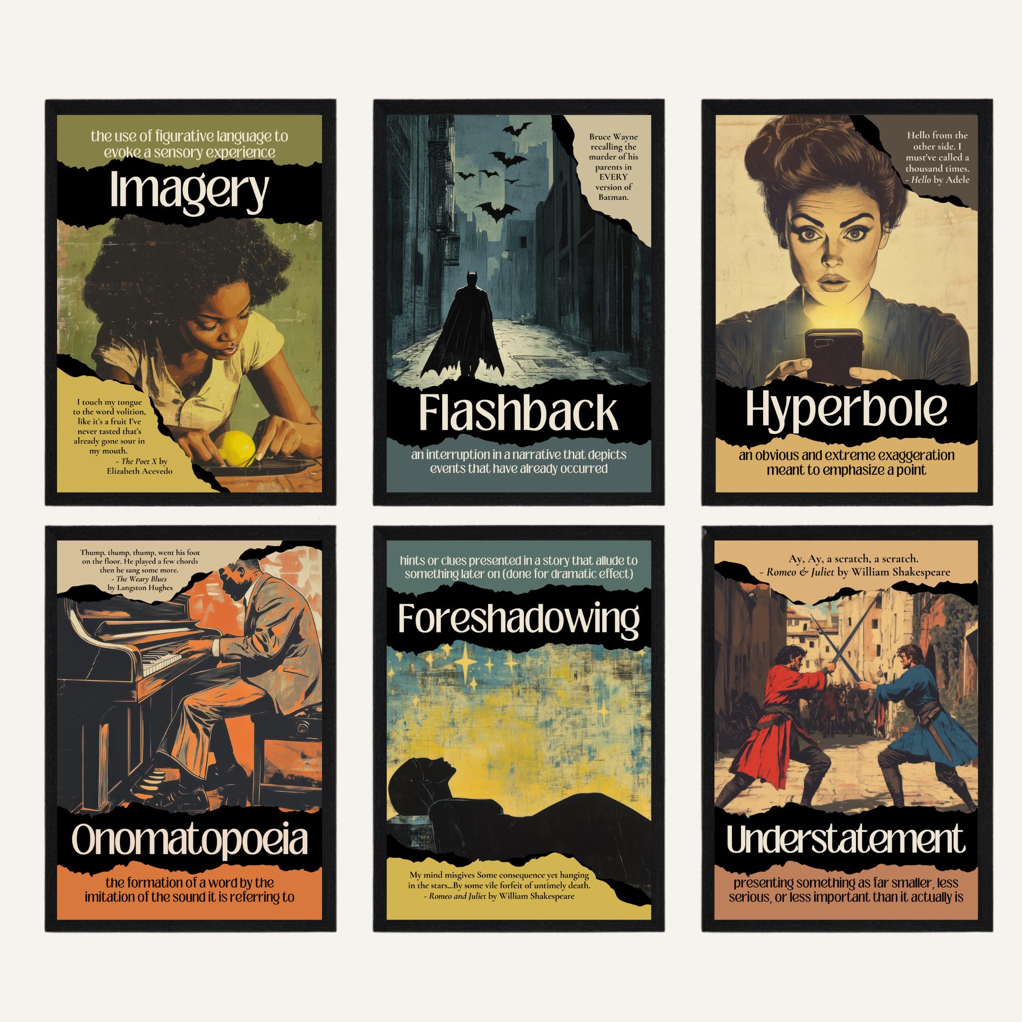 Literary Terms Poster Bundle: Vintage Figurative Language Poetic ...