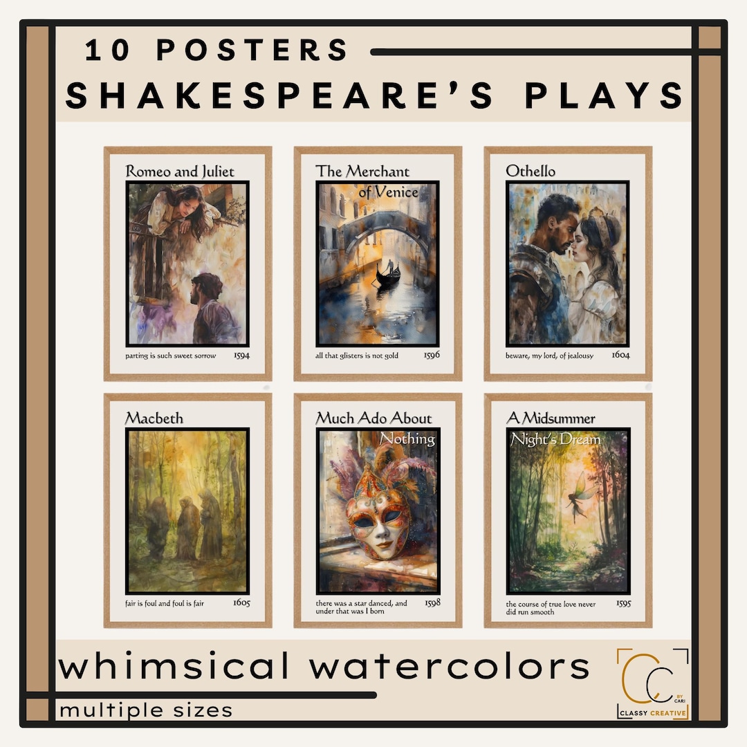 Shakespeare's Plays Posters Shakespeare Gallery Wall High School ...
