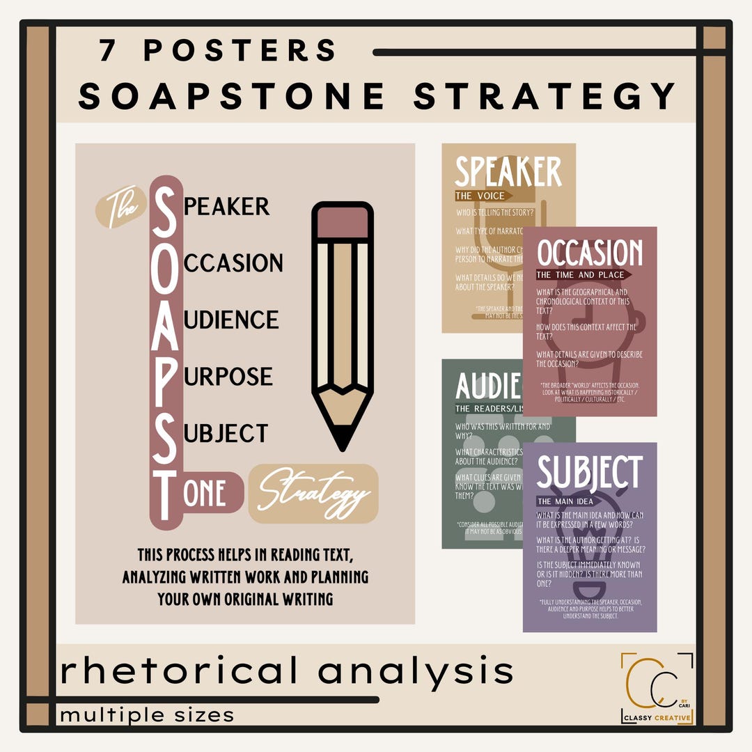 Soapstone Strategy Posters Writing Analysis English Classroom Decor ...