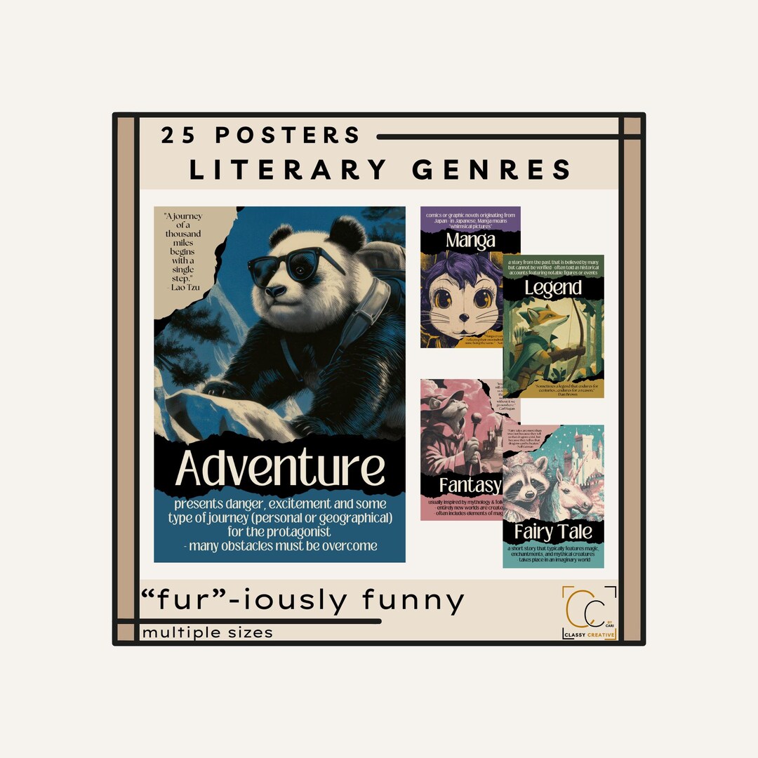 Literary Genres Poster Bundle: Funny Animal Classroom Decor (digital ...