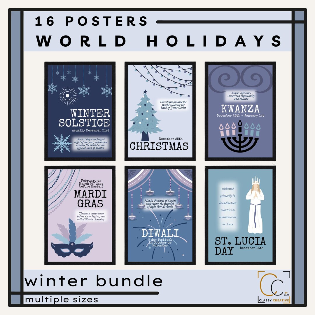Winter Holiday Posters: Diverse World Celebrations (digital Download ...