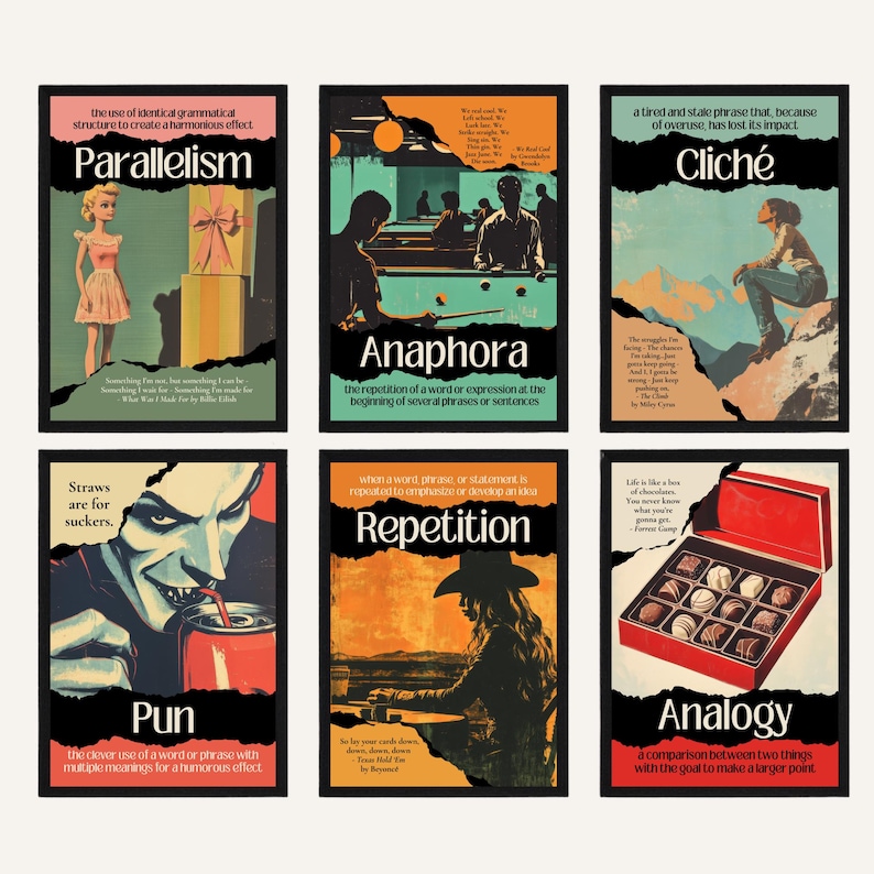 Literary Terms Poster Bundle: Vintage Figurative Language Poetic ...