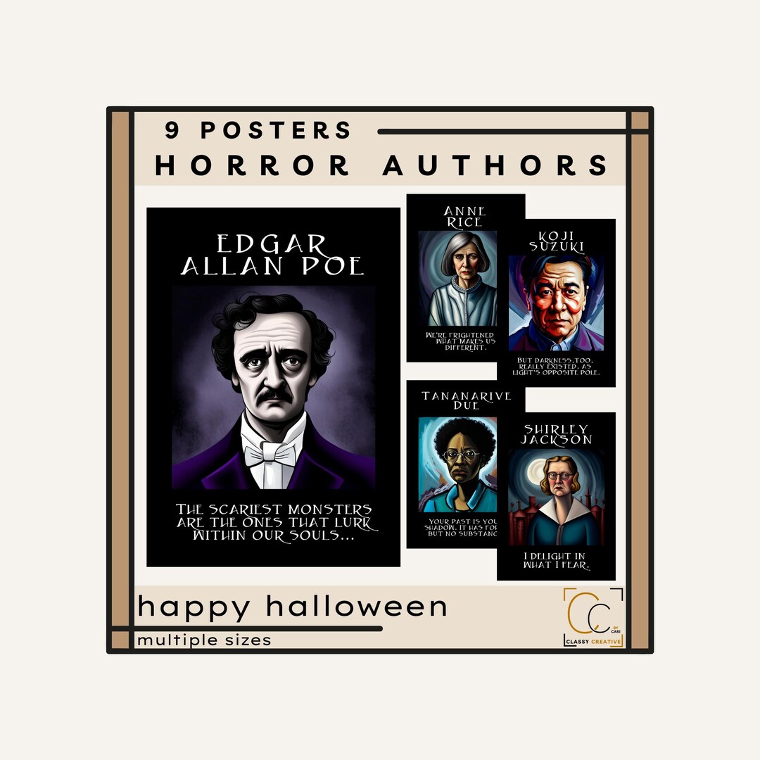 Horror Authors Poster Set: Gothic Classroom Halloween Decor, High ...