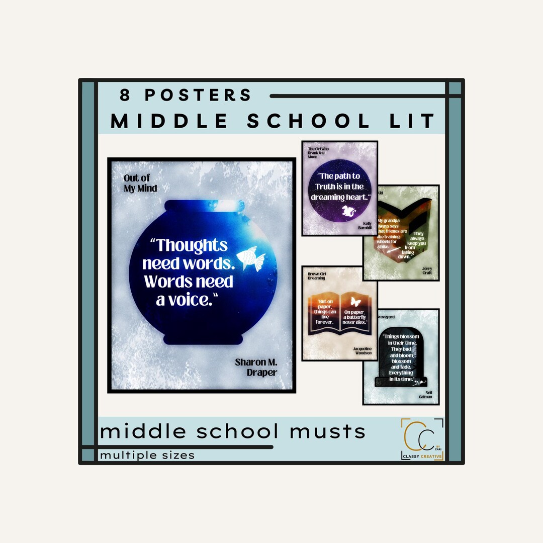 Middle School Novel Posters: English Classroom Decor (digital Download ...