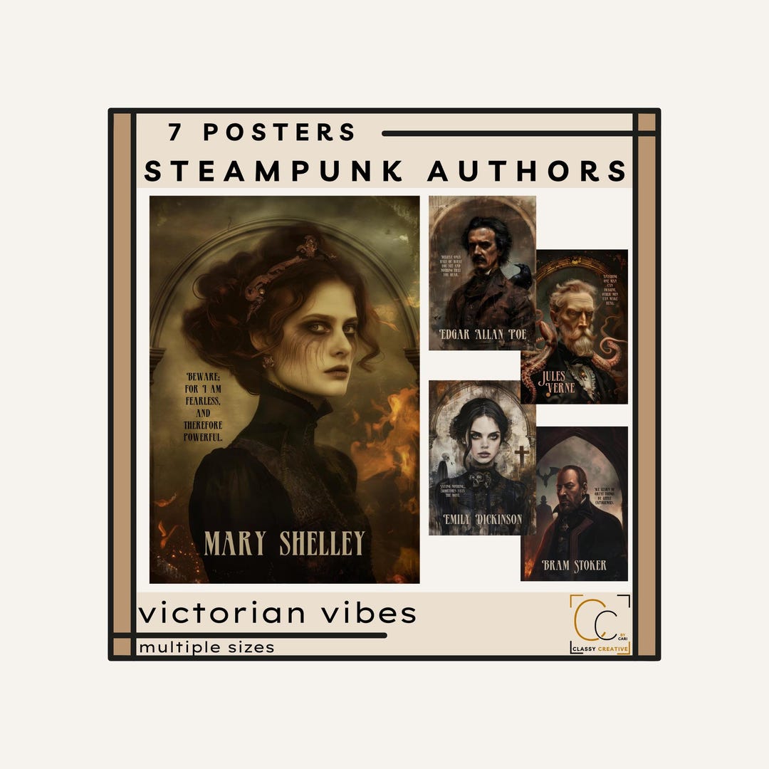 Steampunk Authors Quotes Posters: Victorian Classroom Decor High School ...