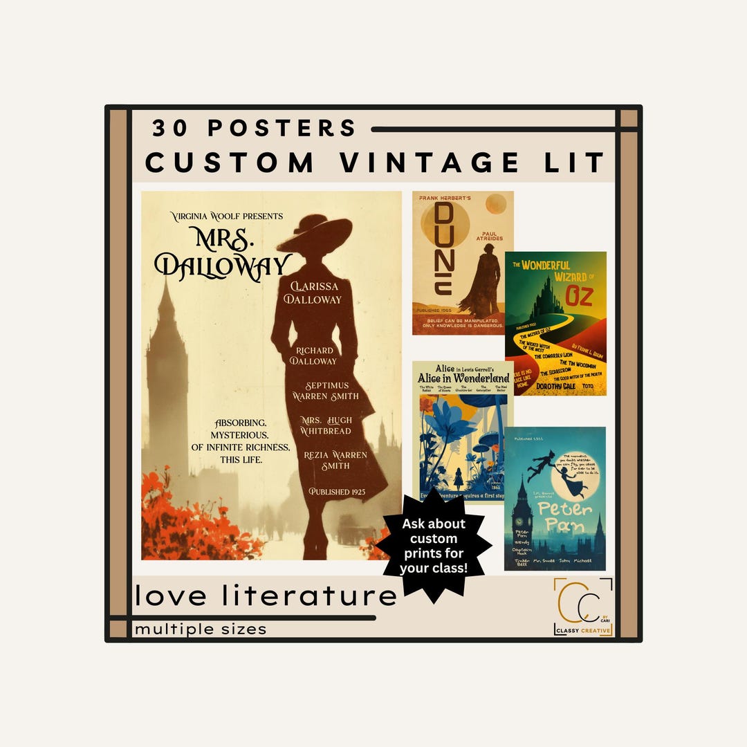 Custom Classic Novels Posters: Middle School English Classroom Decor ...