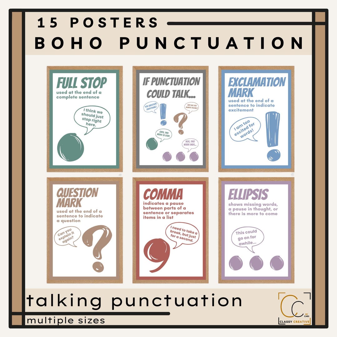 Punctuation Posters Boho Punctuation Prints Middle School English ...