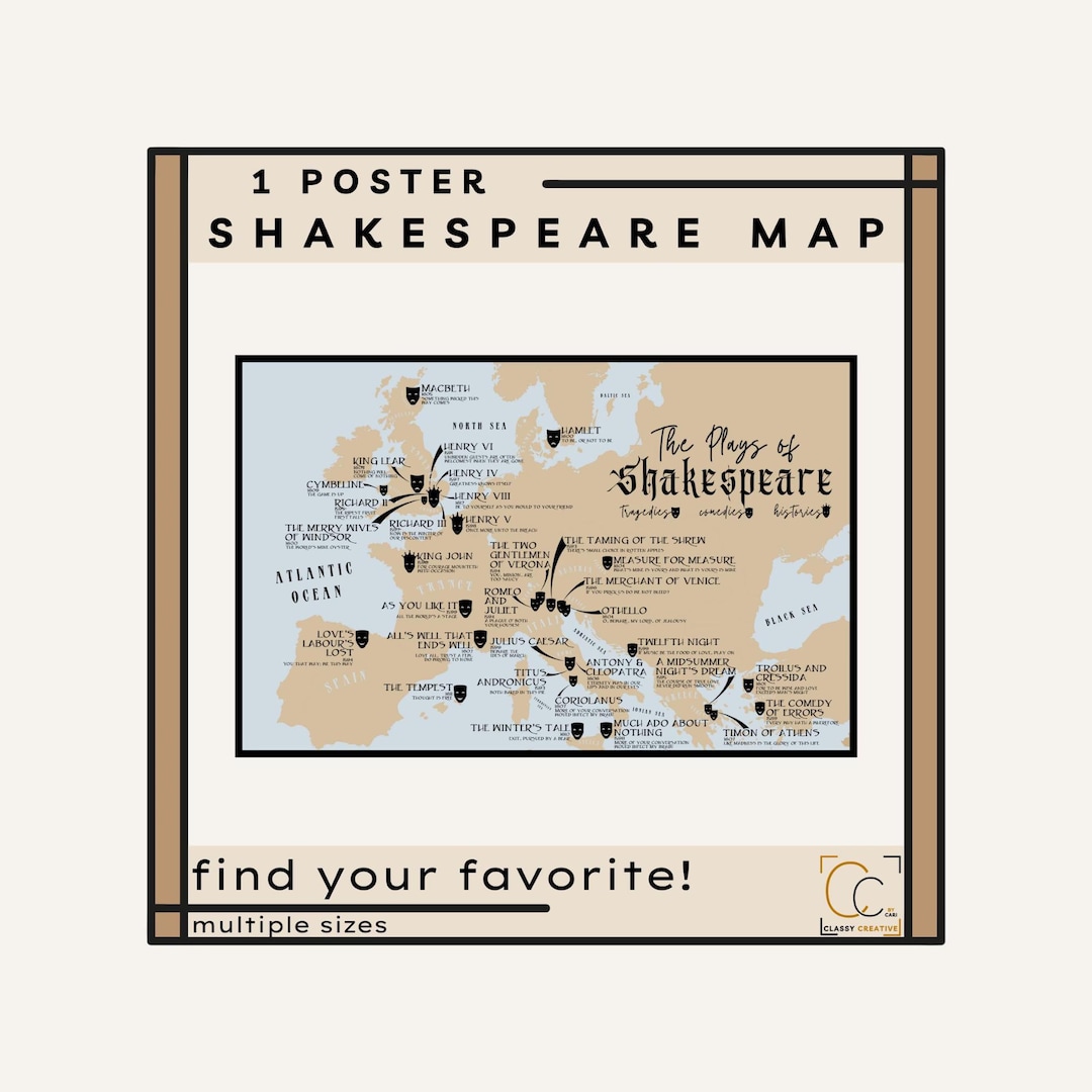 Shakespeare Plays Map Poster: High School English Classroom Decor ...