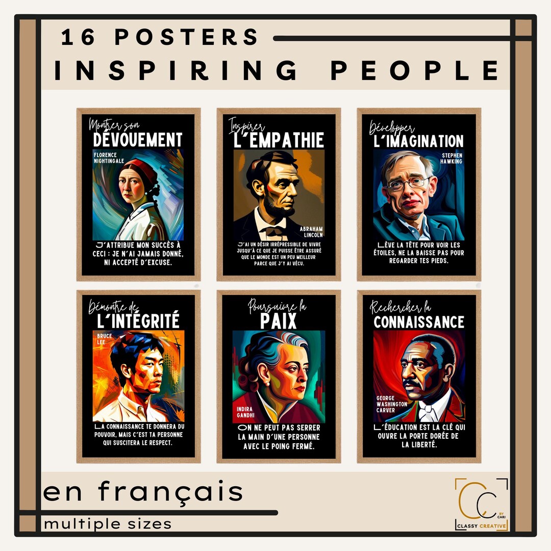 Inspiring People Quotes Posters in French Diverse Classroom Decor ...