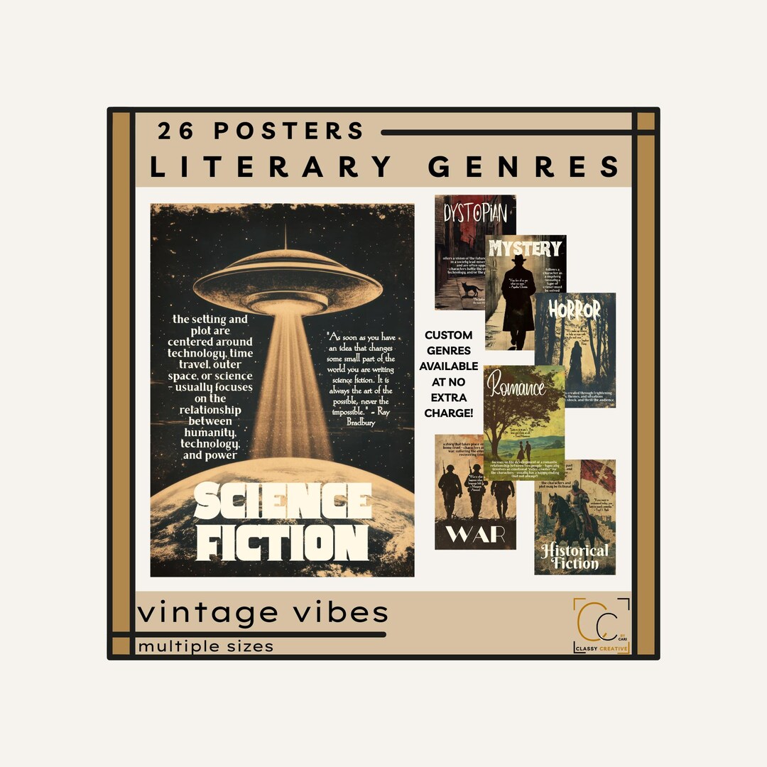 Literary Genres Poster Set: Vintage Classroom Decor (digital Download ...