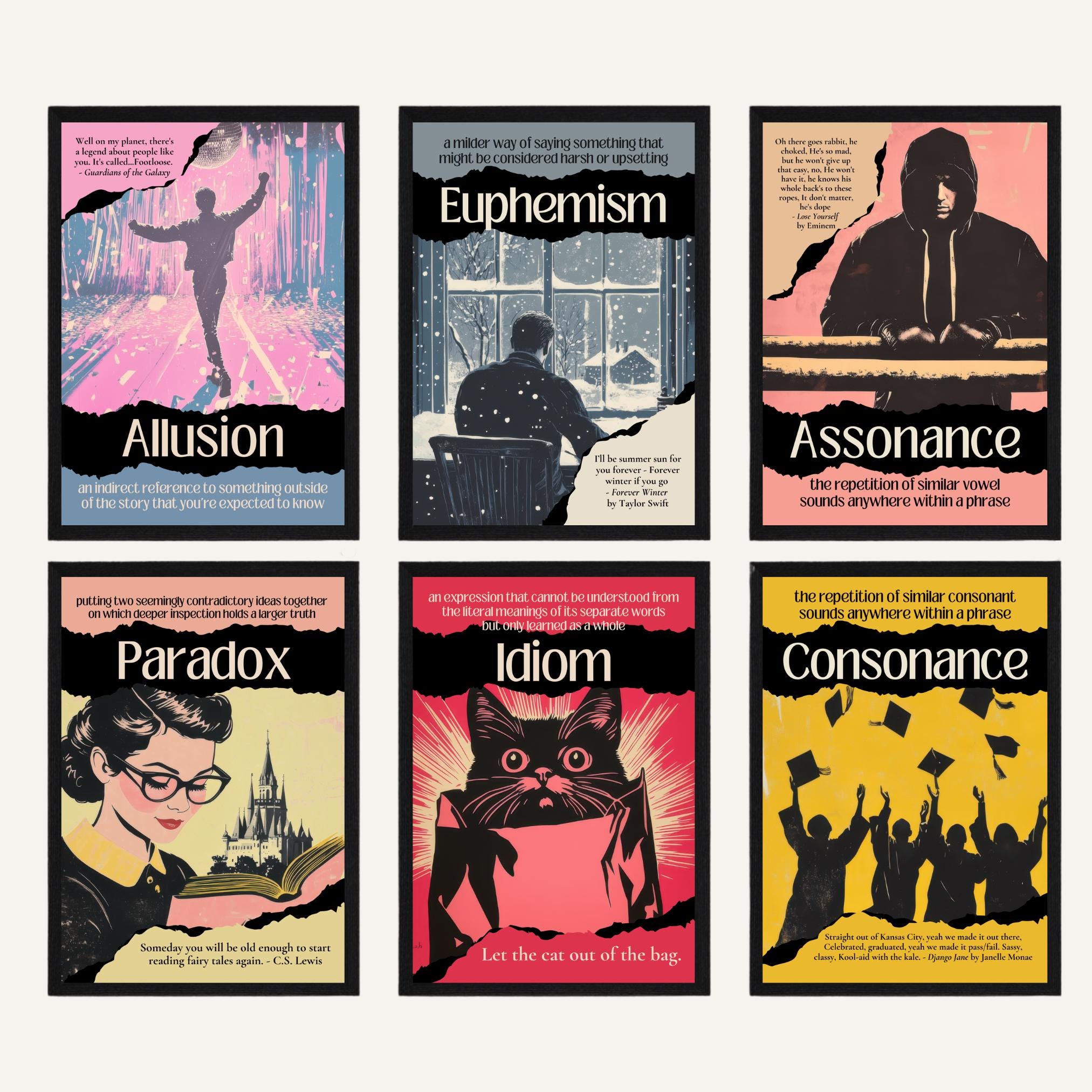 Literary Terms Poster Bundle: Vintage Figurative Language Poetic ...