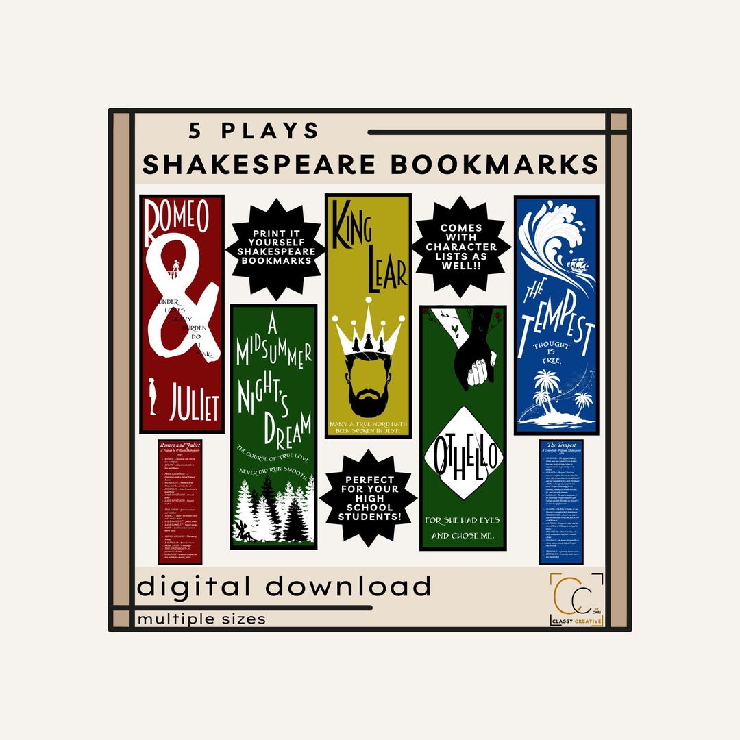 Shakespeare Bookmarks: Famous Shakespearean Plays High School English ...