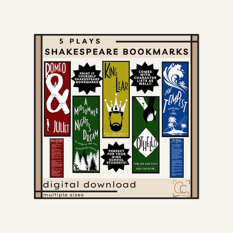 Shakespeare Bookmarks: Famous Shakespearean Plays High School English ...