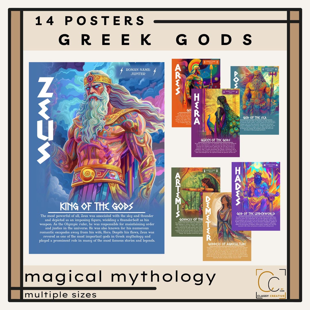 Greek Gods Mythology Posters Famous Olympians History Classroom Decor ...