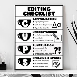 CUPS Editing Checklist Poster: English Classroom Decor (digital ...