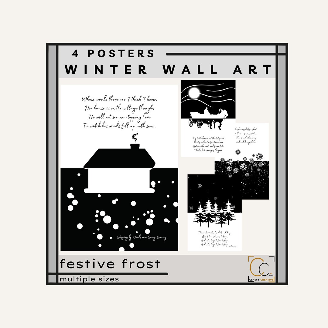 Stopping by Woods on a Snowy Evening Poster Set: Robert Frost Poetry ...