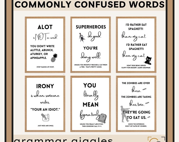 Funny Grammar Posters; English Literature Classroom Prints; Educational ...
