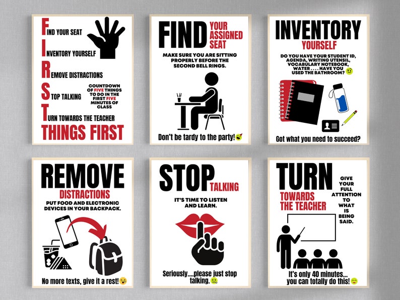 F.I.R.S.T. Things First Posters: Middle School Classroom Management ...