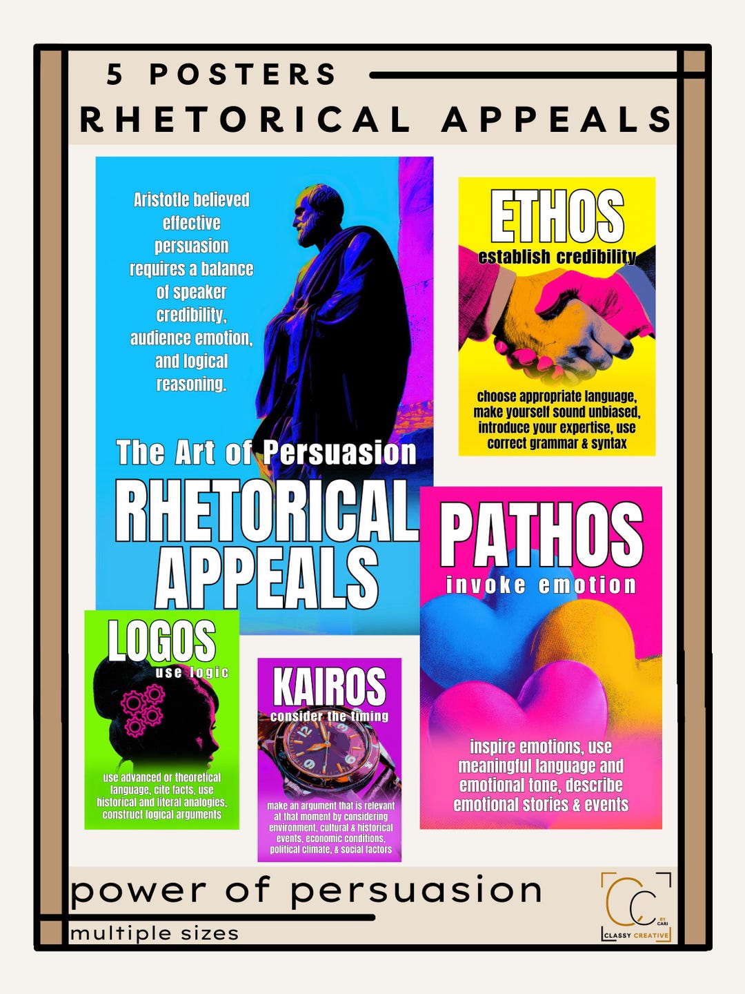 Rhetorical Appeals Posters: Ethos Pathos Logos Kairos High School AP ...
