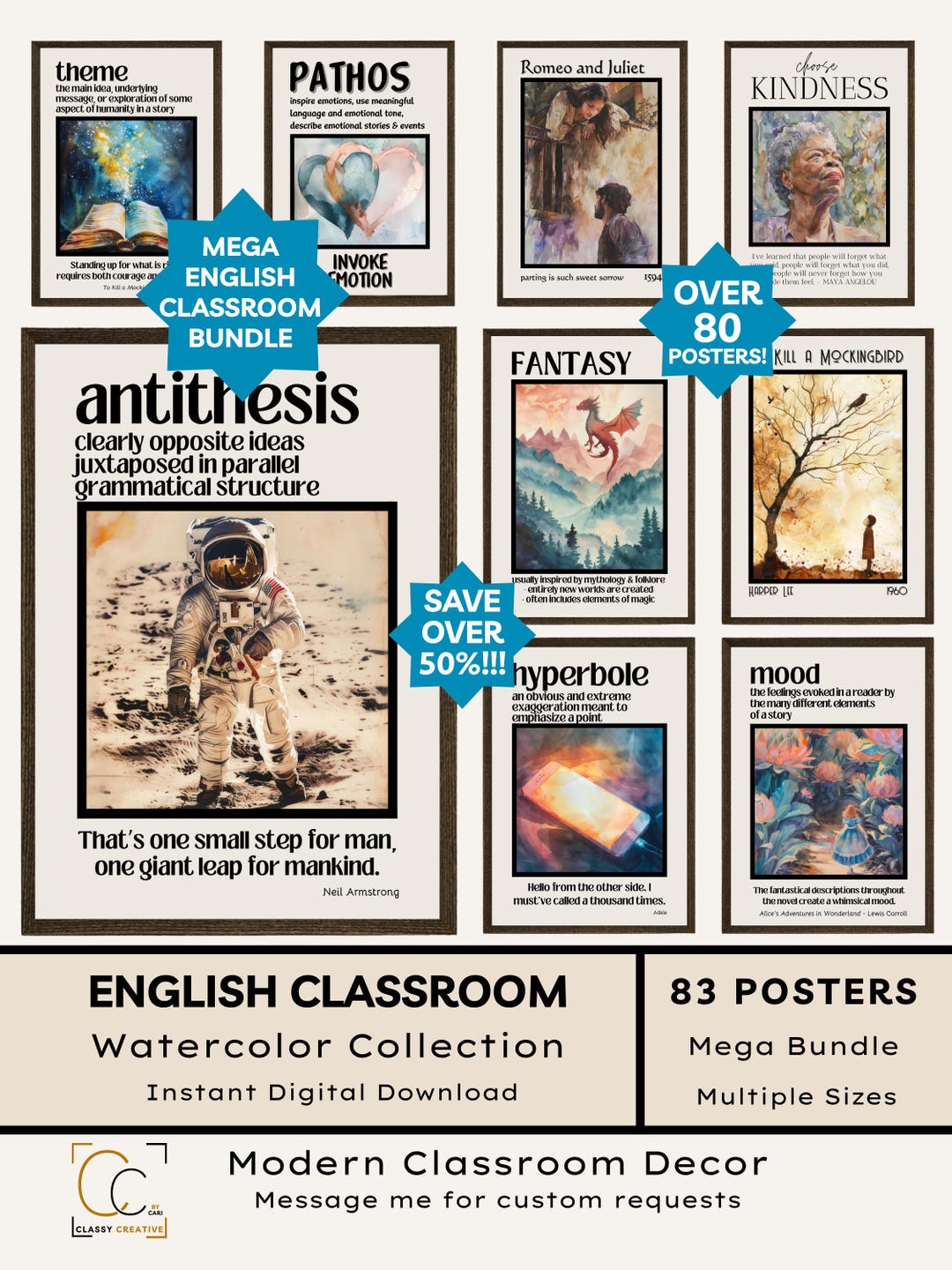 English Classroom Poster Bundle: Literary Genres Terms Story Elements ...