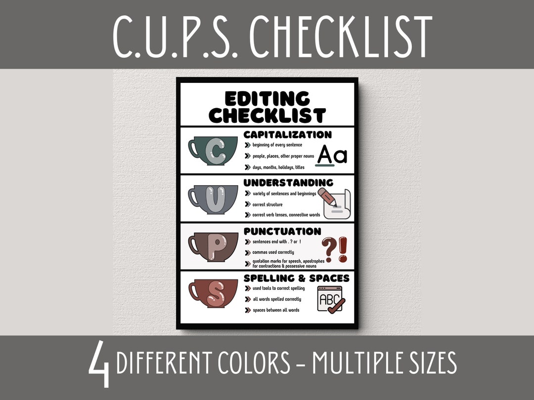 CUPS Editing Checklist, Editing Anchor Poster, Middle School English ... CUPS Editing Checklist, Editing Anchor Poster, Middle School English ...