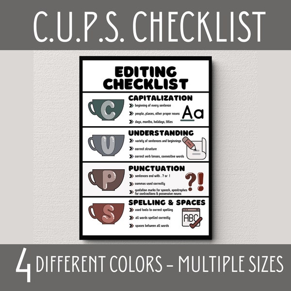 Cups Editing Checklist Writing Poster - Etsy